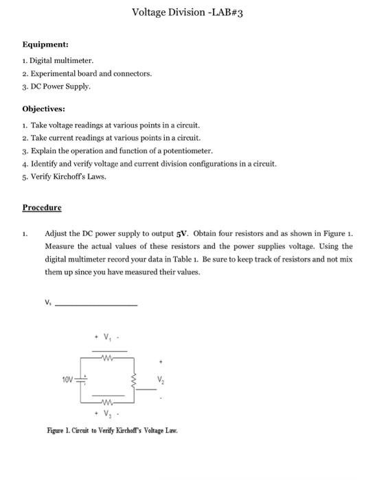 Solved Objectives: 1. Take voltage readings at various | Chegg.com