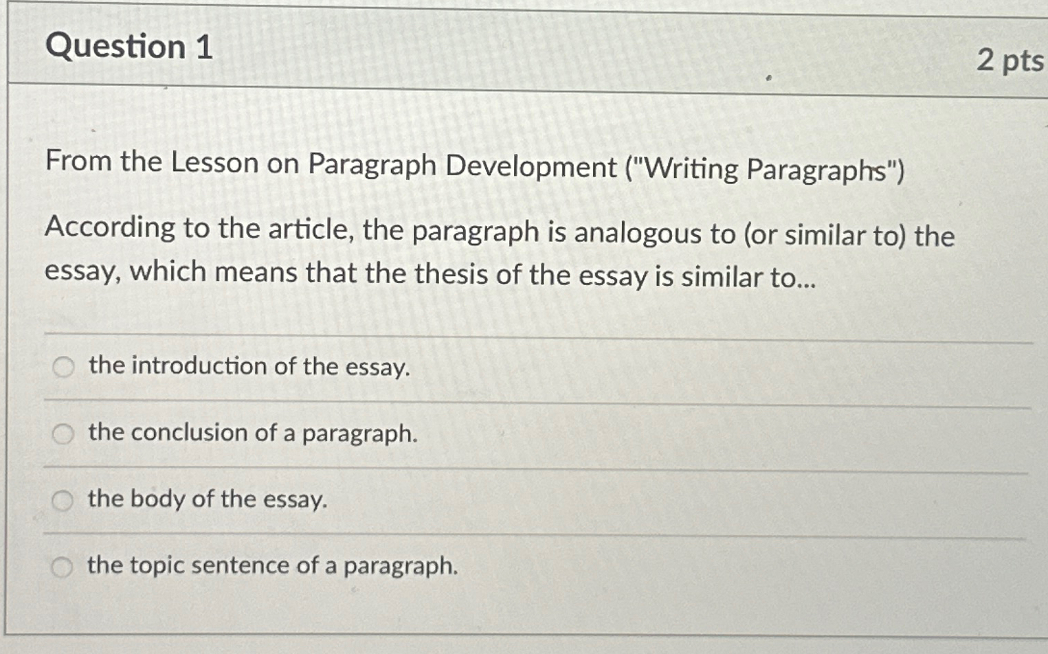 Solved Question 1From the Lesson on Paragraph Development | Chegg.com