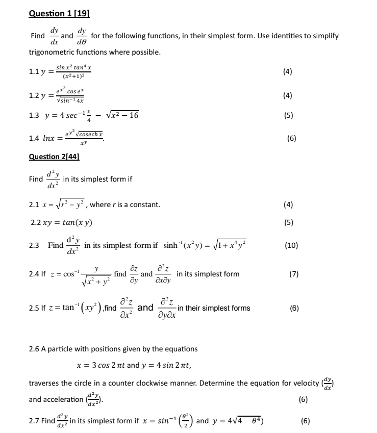 Solved Question 1[19]Find dydx ﻿and dydθ ﻿for the following | Chegg.com