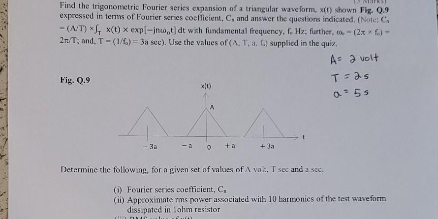 Solved Marks) Find the trigonometric Fourier series | Chegg.com