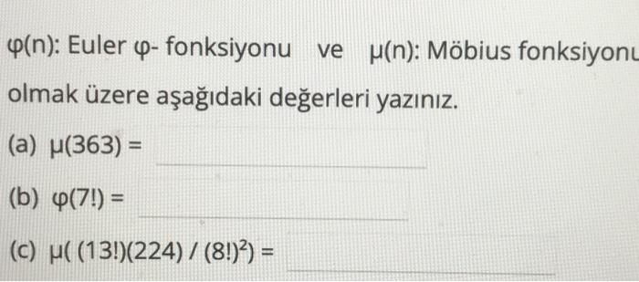 Solved p(n): Euler p- fonksiyonu ve u(n): Möbius fonksiyonu | Chegg.com