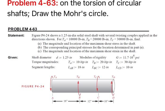 Solved Problem 4-63: on the torsion of circular shafts; Draw | Chegg.com