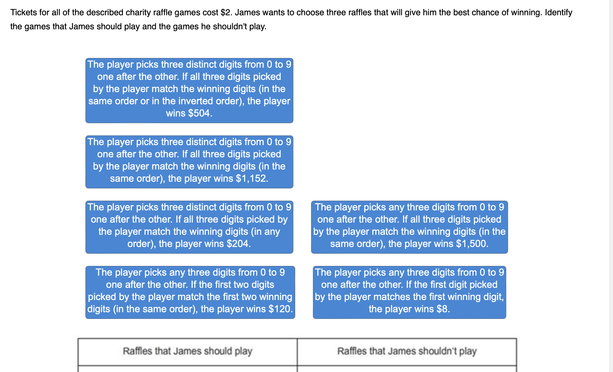 Tickets for all of the described charity raffle games | Chegg.com