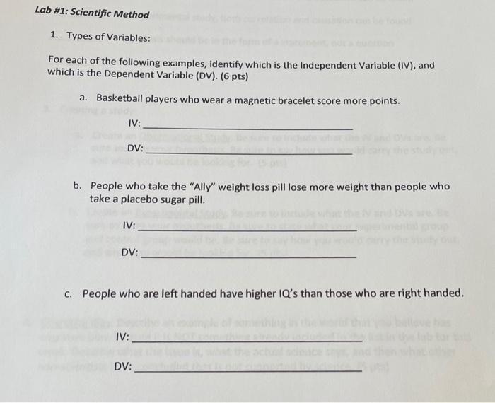 Solved Lab #1: Scientific Method 1. Types of Variables: For | Chegg.com