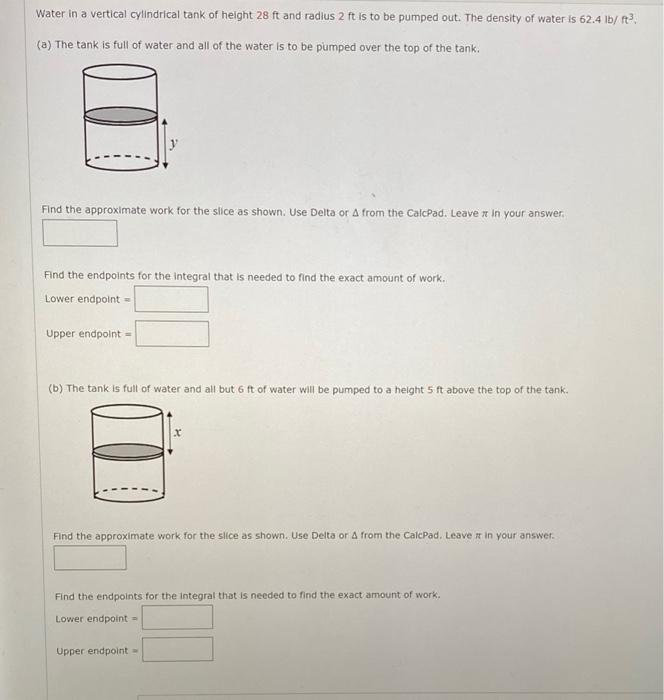 Solved Water in a vertical cylindrical tank of height 28ft | Chegg.com