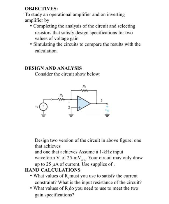 Solved OBJECTIVES: To study an operational amplifier and on | Chegg.com