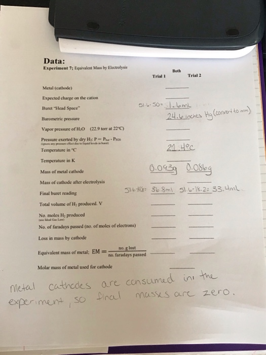 Solved I need help completing my data sheet from Equivalent | Chegg.com