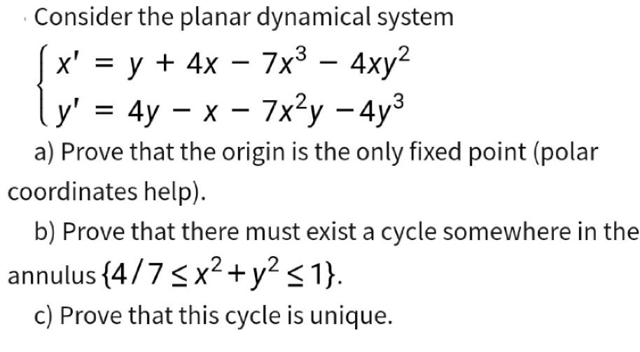 Solved Consider the planar dynamical system | Chegg.com
