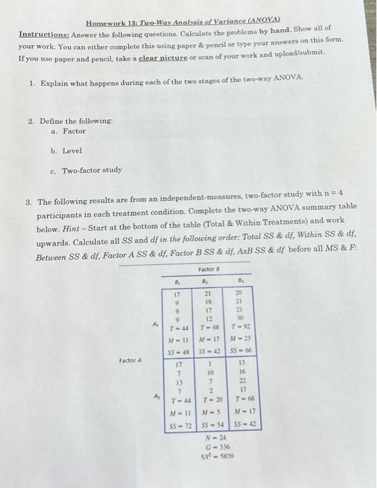 Solved Homework 13: Twe-Way Analssis of Variance (ANOVA) | Chegg.com