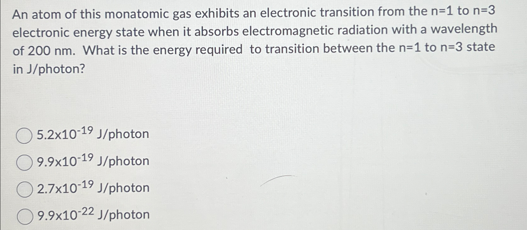 Solved An atom of this monatomic gas exhibits an electronic | Chegg.com