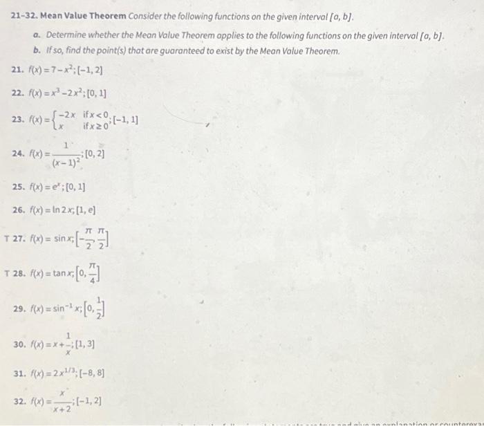 Solved Help With #31.21-32 Mean Value Theorem. Consider the | Chegg.com