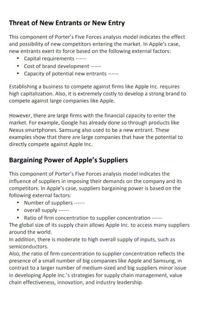 Solved Apple Inc. Porter's Five Forces Analysis Case for | Chegg.com