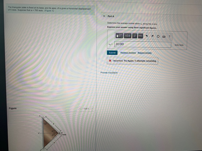 Solved The triangular plate is fixed at its base, and its | Chegg.com