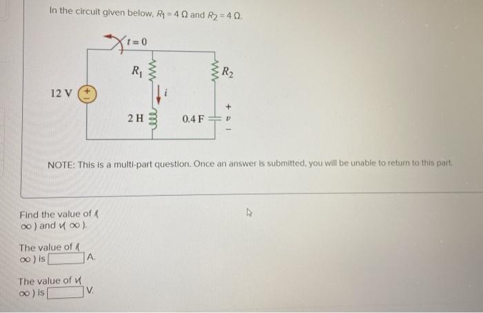 Solved In the circuit given below, Ry = 40 and R2 = 40 Xt=0 | Chegg.com
