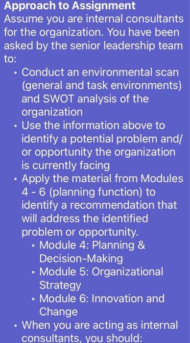 Solved Approach to Assignment Assume you are internal | Chegg.com