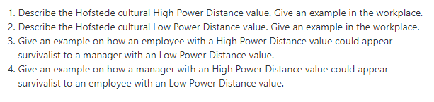 Solved 1.Describe the Hofstede cultural High Power Distance | Chegg.com