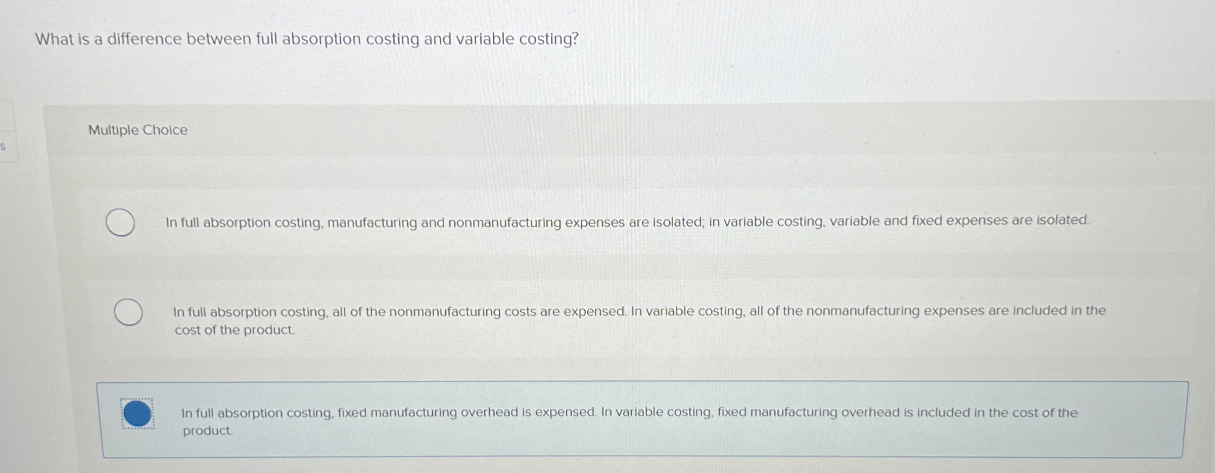 Solved What is a difference between full absorption costing | Chegg.com