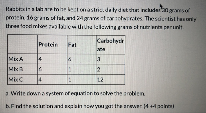 Solved Rabbits in a lab are to be kept on a strict daily | Chegg.com