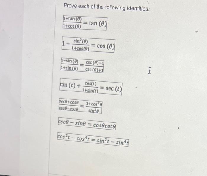 Solved Prove each of the following identities: | Chegg.com