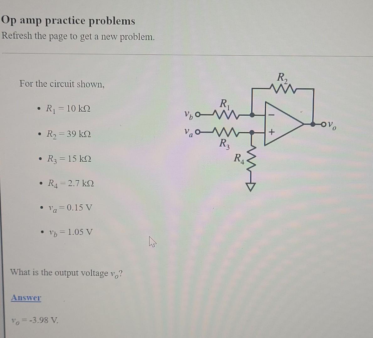 Solved Op amp practice problems Refresh the page to get a | Chegg.com
