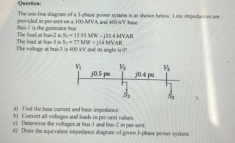 Solved Question:The one-line diagram of a 3-phase power | Chegg.com
