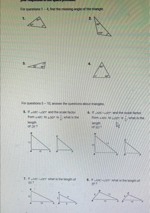 Solved For questions 1-4, find the missing angle of the | Chegg.com