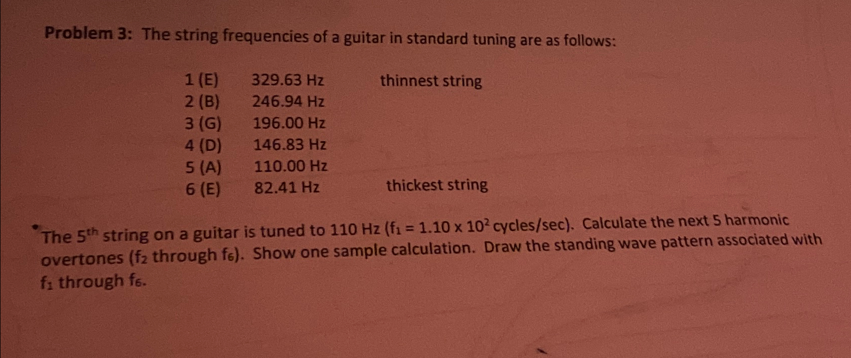 Solved Problem 3: The string frequencies of a guitar in | Chegg.com