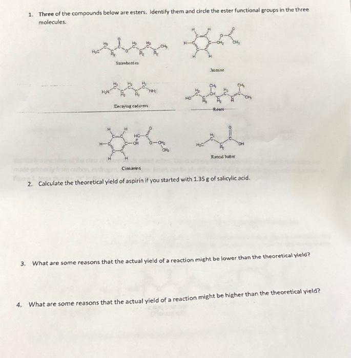 Solved 1. Three of the compounds below are esters. Identify | Chegg.com