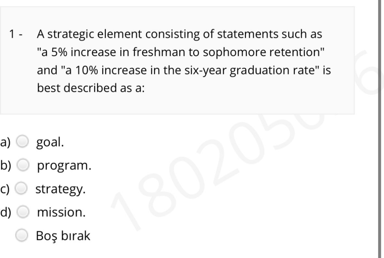 Solved 1 - ﻿A strategic element consisting of statements | Chegg.com