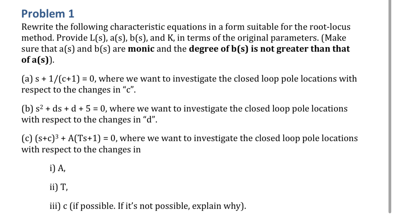Solved Problem 1Rewrite the following characteristic | Chegg.com
