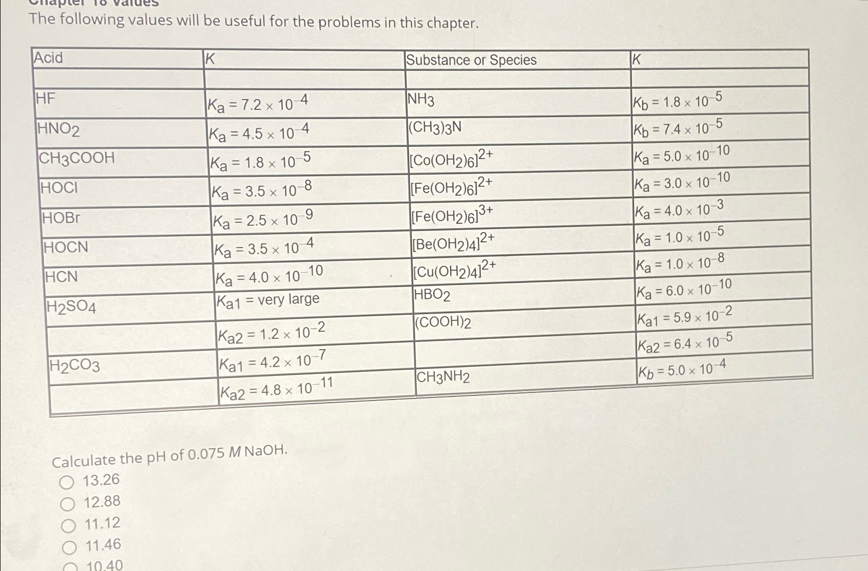 Solved The following values will be useful for the problems | Chegg.com