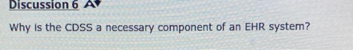 Solved Discussion 6 AV Why is the CDSS a necessary component | Chegg.com