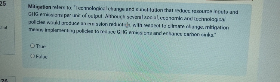 Solved Mitigation refers to: "Technological change and | Chegg.com