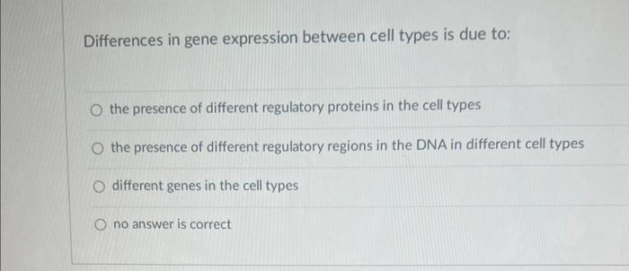 Solved Differences in gene expression between cell types is | Chegg.com