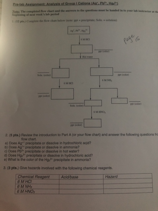 Solved Pre-lab Assignment: Analysis of Group I Cations (Aq. | Chegg.com