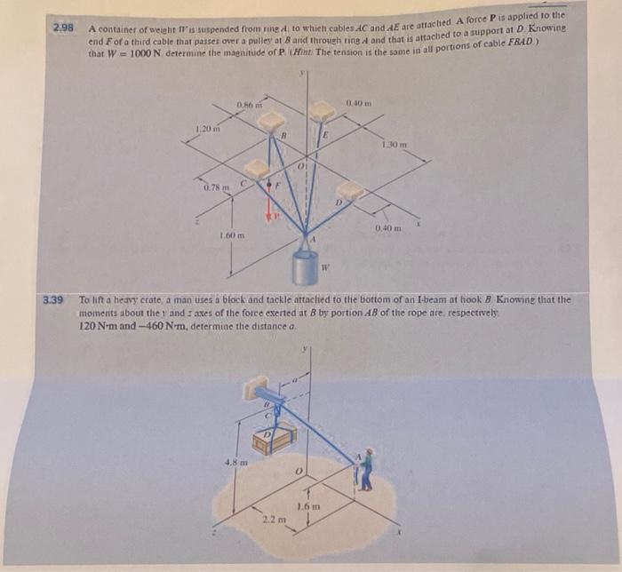 Solved 298 A container of weeht fN is suspended from ring A | Chegg.com