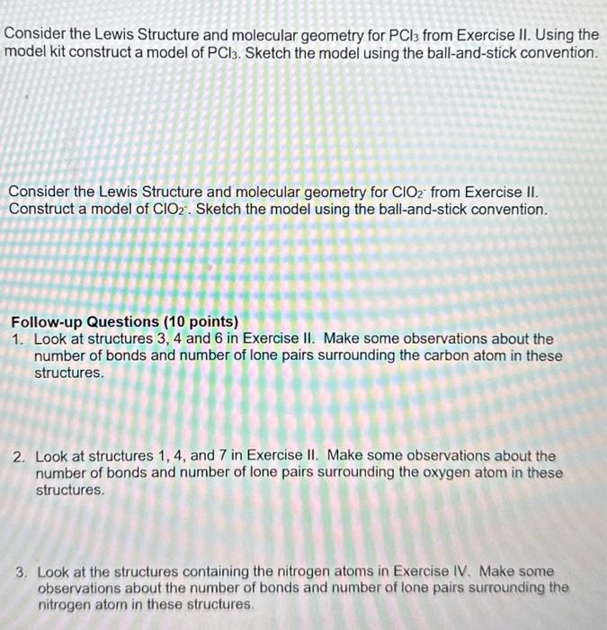 Solved Exercise I. Determining VSEPR Geometry (Use models to | Chegg.com