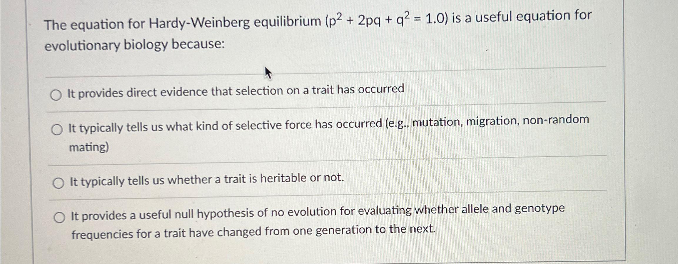 Solved The equation for Hardy-Weinberg equilibrium )=(1.0 | Chegg.com