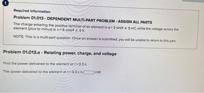 Solved Required information Problem 01.013 - DEPENDENT | Chegg.com