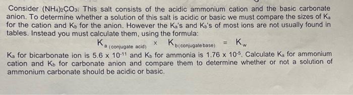 Solved Consider (NH4)2CO3. This salt consists of the acidic | Chegg.com