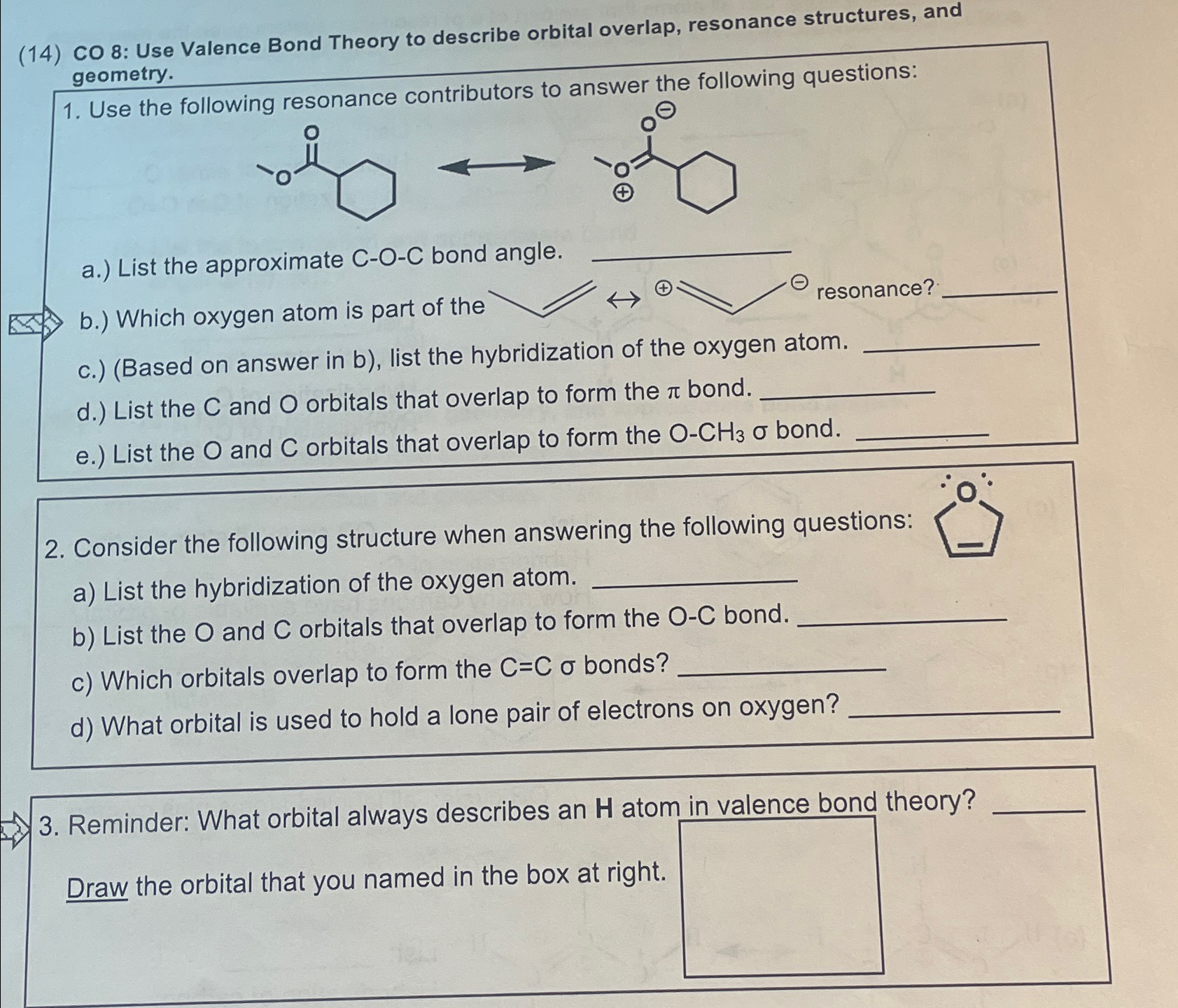 Solved (14) ﻿CO 8: Use Valence Bond Theory to describe | Chegg.com