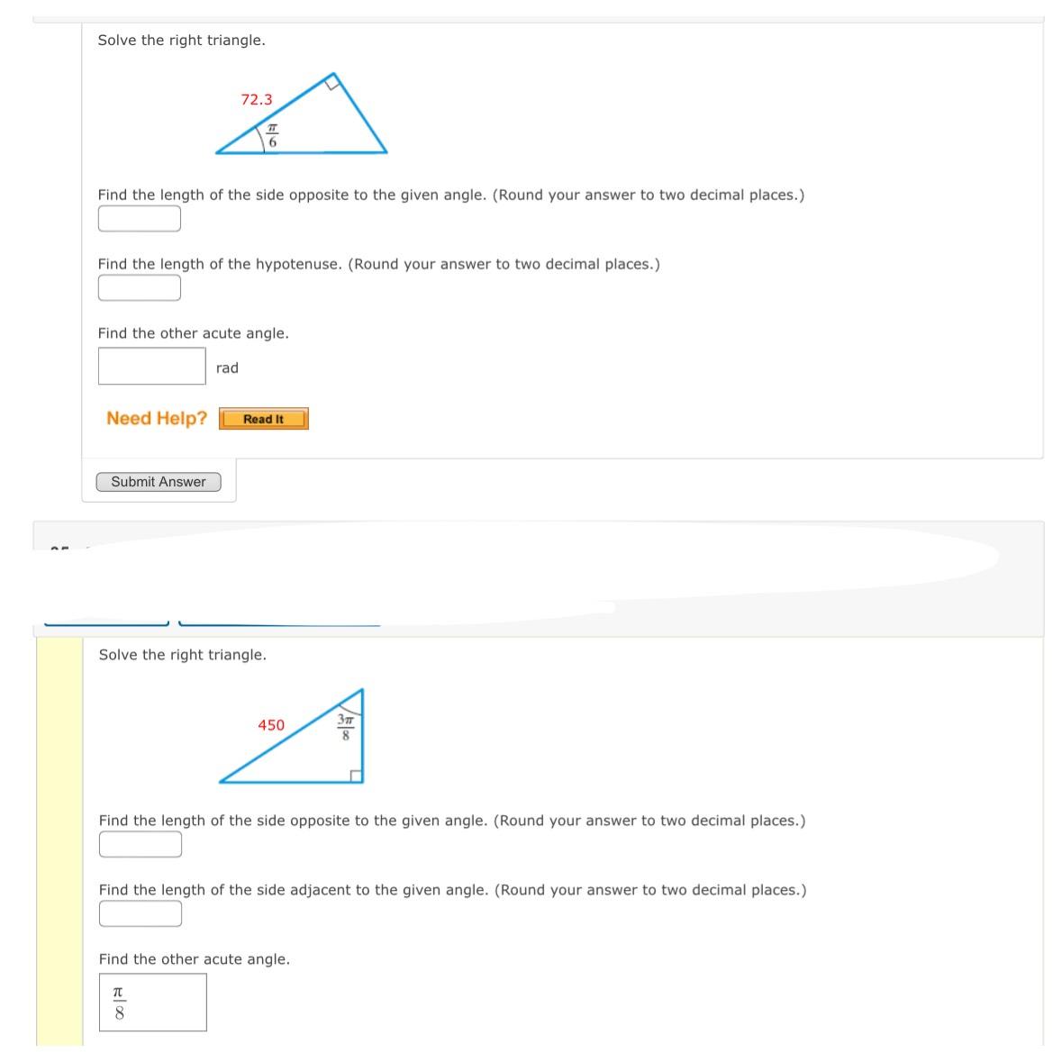 Solved Solve the right triangle.Find the length of the side | Chegg.com