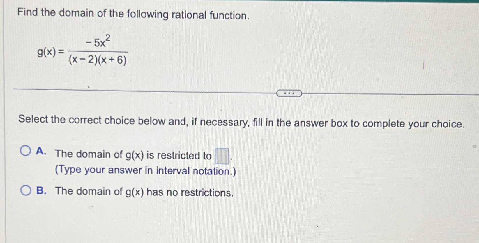 Solved Find the domain of the following rational | Chegg.com