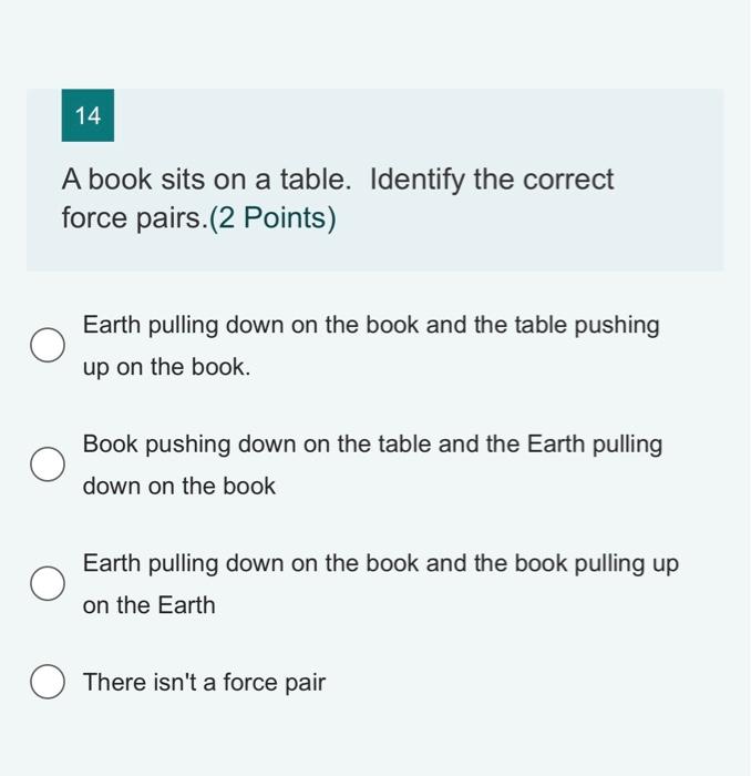 Solved A book sits on a table. Identify the correct force | Chegg.com