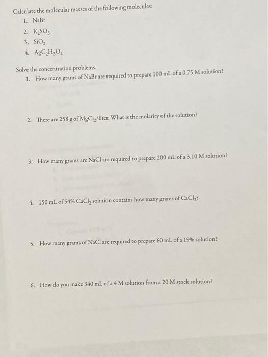 Solved Math, Chemistry, and Statistical Analysis Worksheet | Chegg.com
