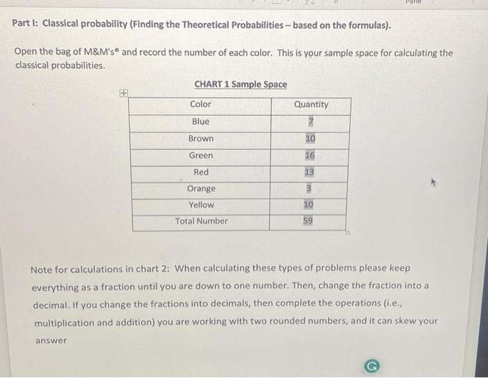 Solved Part I: Classical probability (Finding the | Chegg.com
