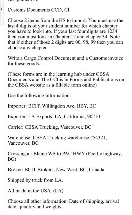 Solved Customs Documents CCD, CI Choose 2 items from the | Chegg.com