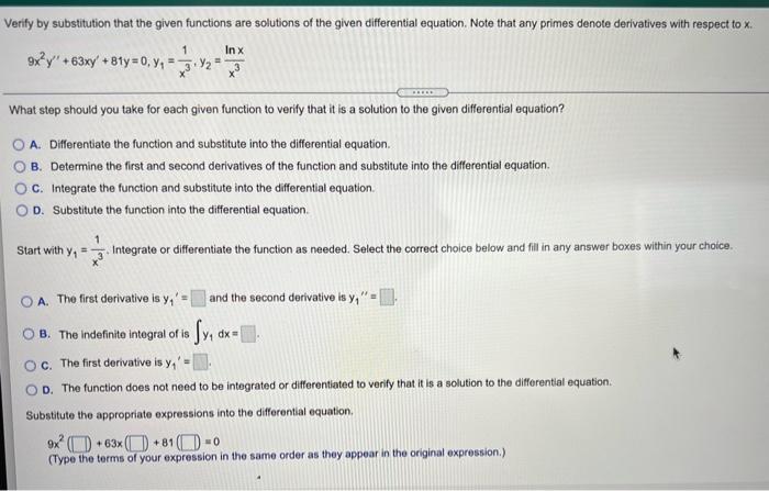 Solved Verify by substitution that the given functions are | Chegg.com