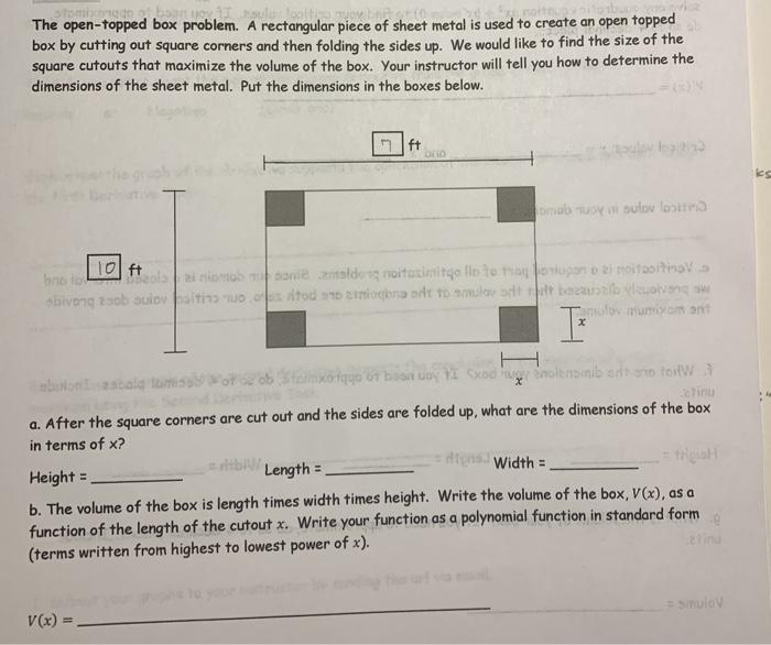 Solved The open-topped box problem. A rectangular piece of | Chegg.com
