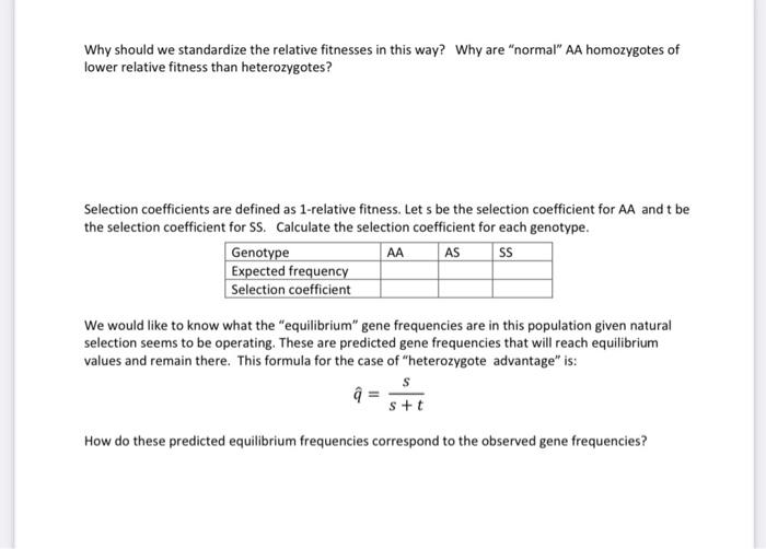 Solved Why should we standardize the relative fitnesses in | Chegg.com